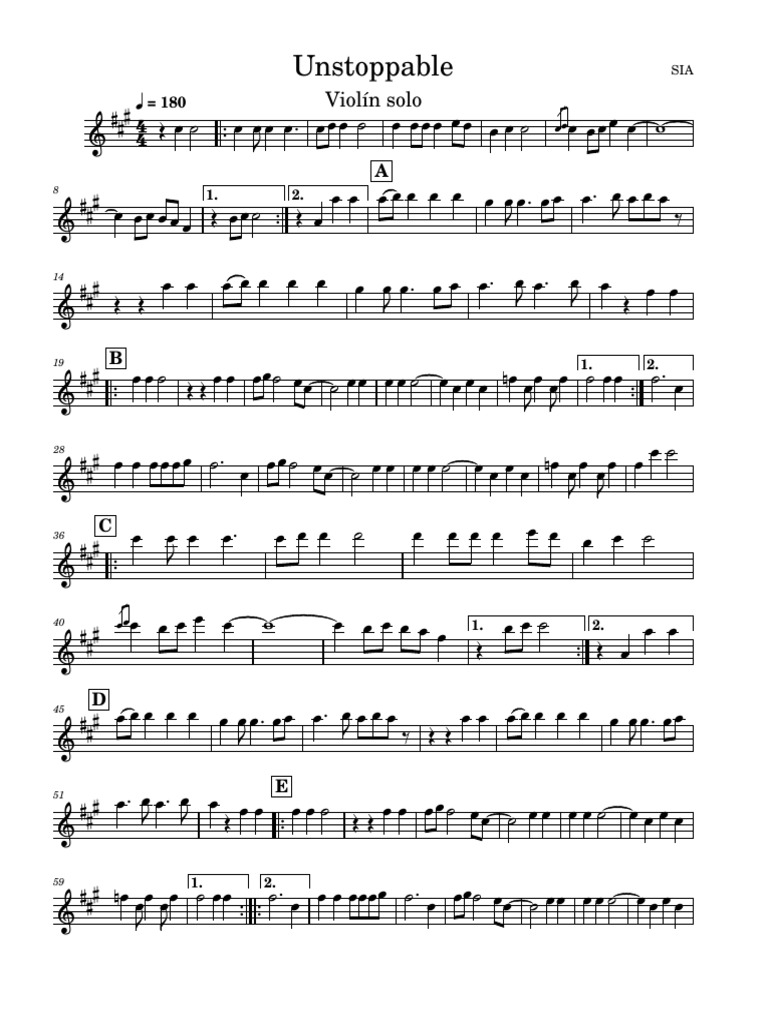 Unstoppable VIOLIN SOLO | PDF
