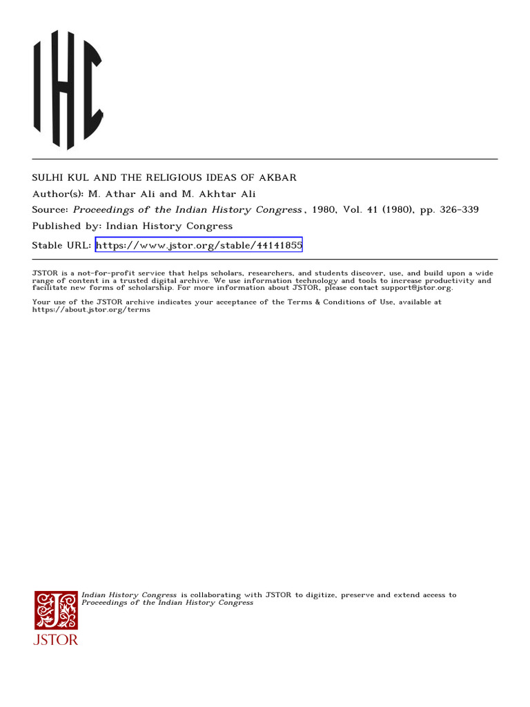 M. Athar Ali & M. Akhtar AlSulahi Kul and The Religious Ideas of Akbar | PDF | God | Sunni Islam