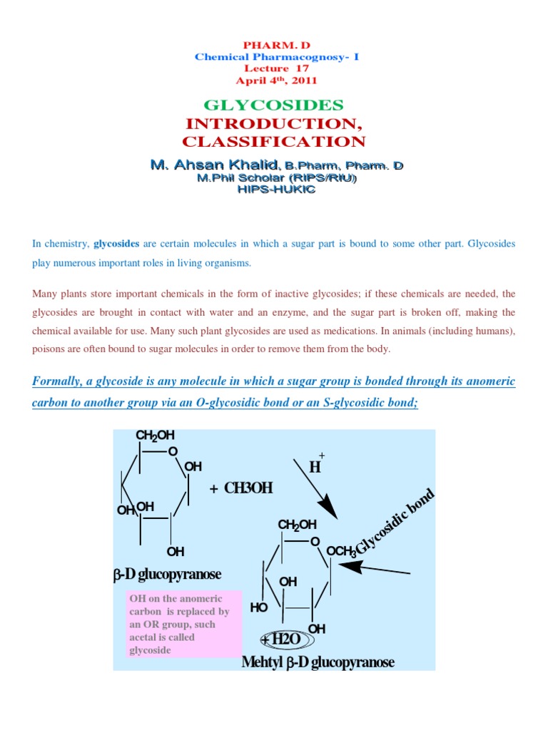 Lecture 17 - Glycosides Intro, Classification | Biomolecules | Chemical ...