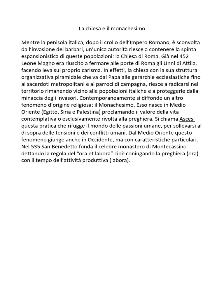 La Chiesa e Il Monachesimo | PDF