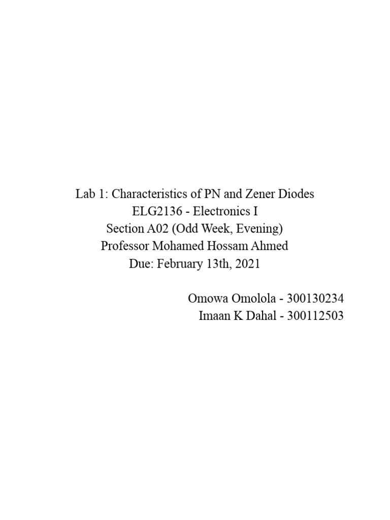 Elg 2136 Lab 1 | PDF | Diode | Electrical Engineering