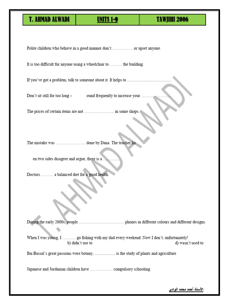T. Ahmad Alwadi UNITS 1-9 TAWJIHI 2006 | PDF