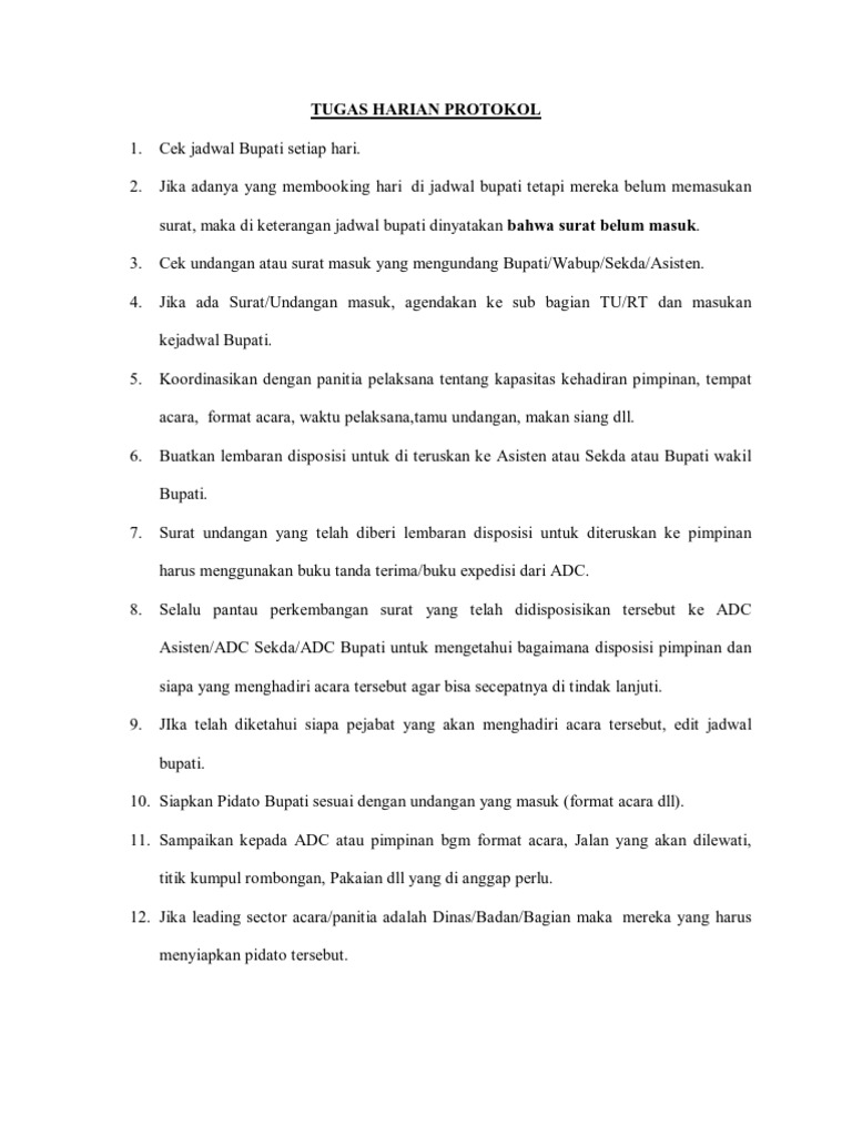 Tugas Harian Protokol | PDF