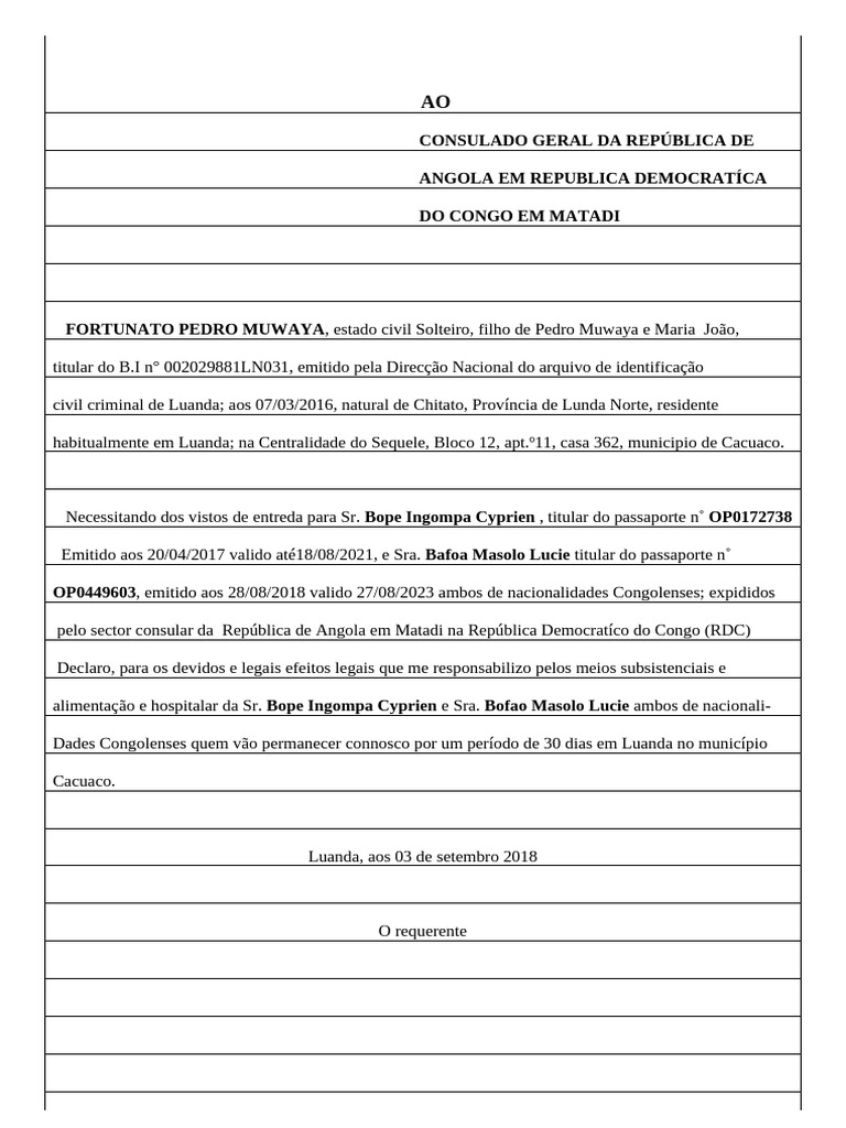 Carta de Chamada de Tsasa Nsuami Roger 25 Linhas | PDF