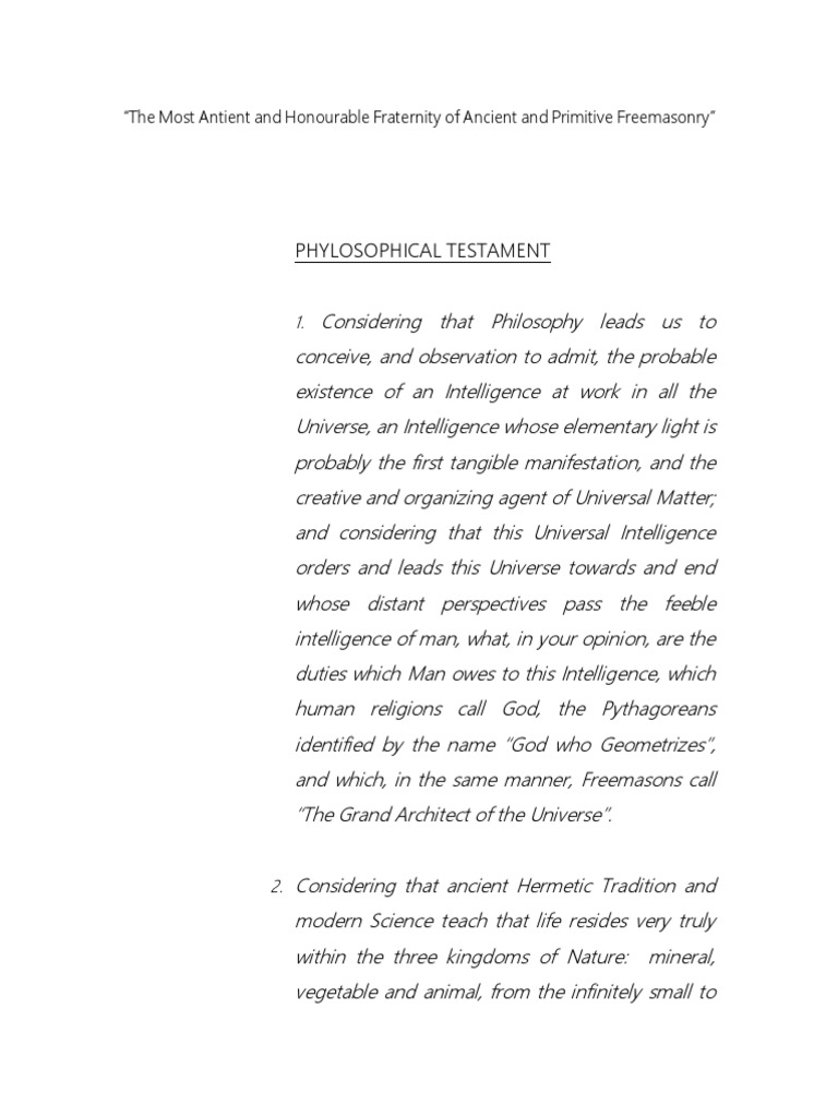 Philosophical Testiment and Oath of A Freemason | PDF