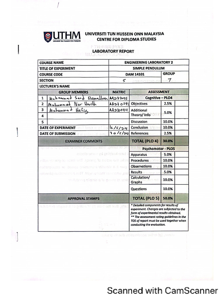 Lab Report Simple Pendulum G7 | PDF