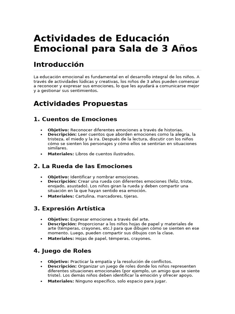 Actividades de Educación Emocional Para Sala de 3 Años | PDF