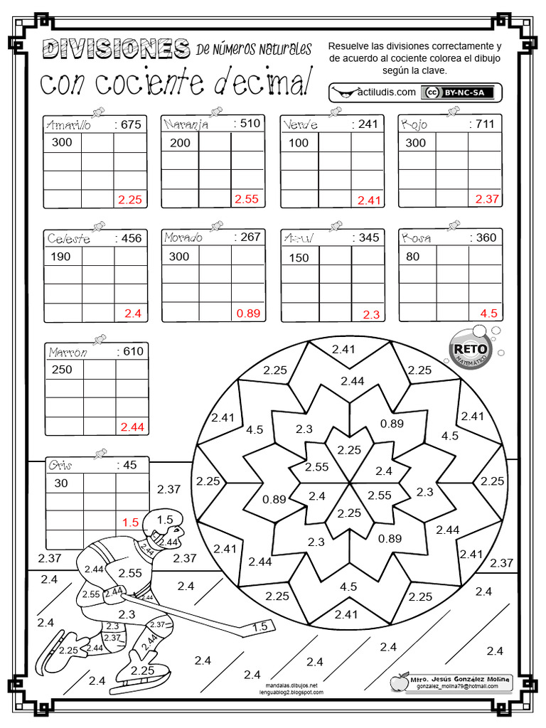 Colorir Jogador Mandala - Divisão de Naturais Com Resultado Decimal ...