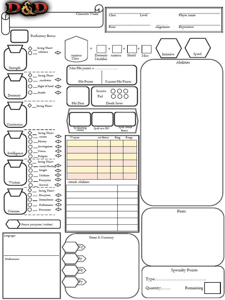 Bears Character Sheet Base (Printable) | PDF