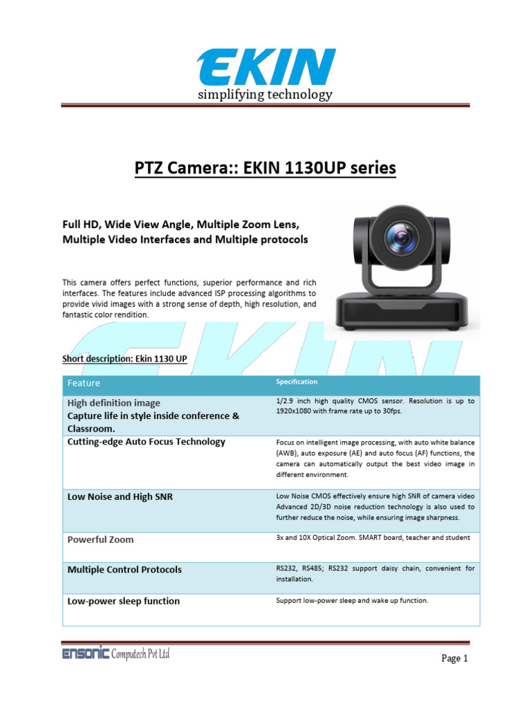 Ekin - 1130 PTZ CAMERA | PDF