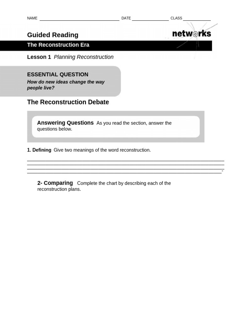 Grade 9 CH 2 Reconstruction Era Lesson 1 HW | PDF