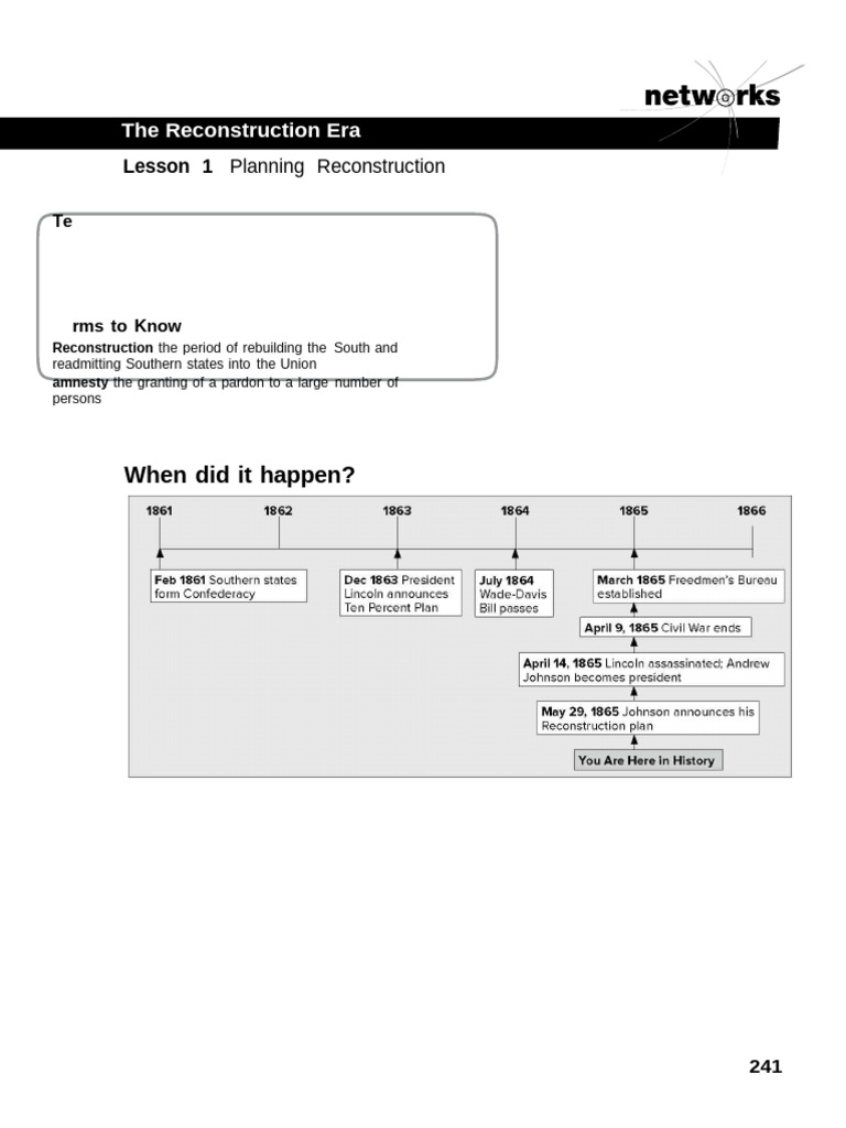 Chapter 2 Reconstruction Era lesson 1 summary | PDF