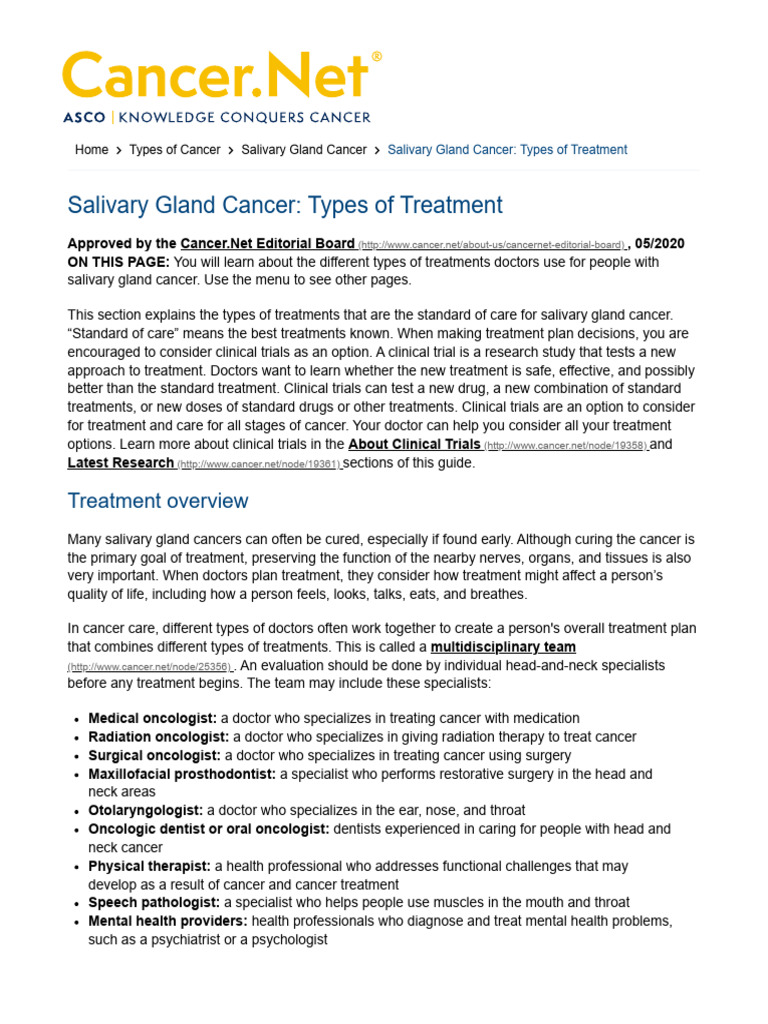 Salivary Gland Cancer - Types of Treatment | PDF