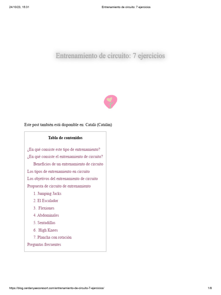 Entrenamiento de Circuito - 7 Ejercicios | PDF