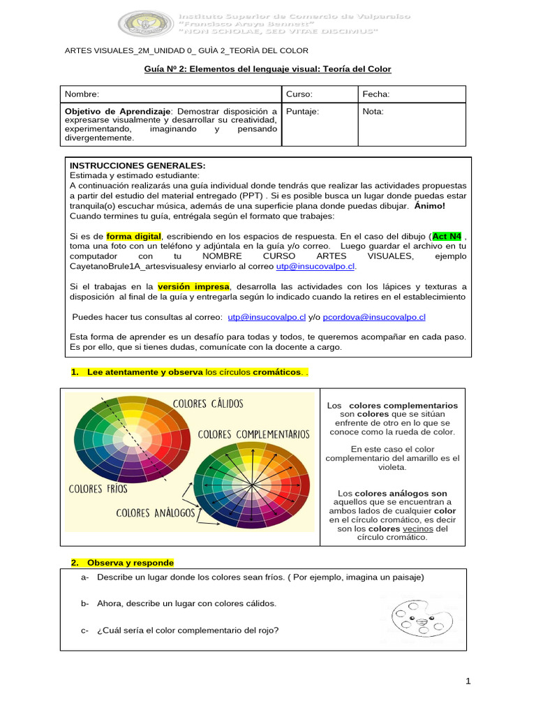 Artes Visuales - 2M - Guia 2 - Teoria Del Color | PDF