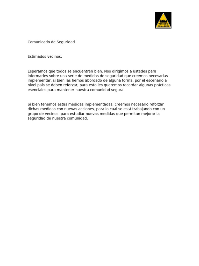 Comunicado de Seguridad, Comite Cipres | PDF