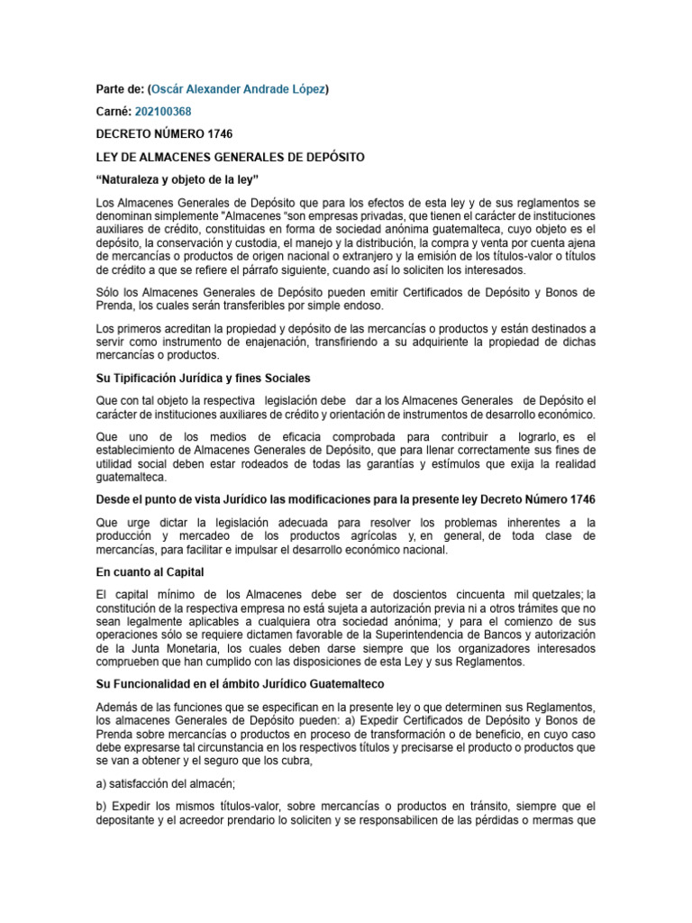 Ley de Almacenes Generales de Deposito | PDF