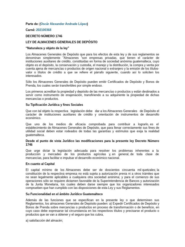 Ley de Almacenes Generales de Deposito | PDF