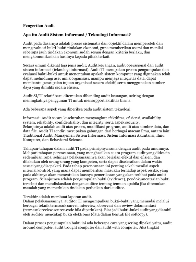 Pengertian Audit | PDF | Bisnis | Pengelolaan Keuangan & Uang