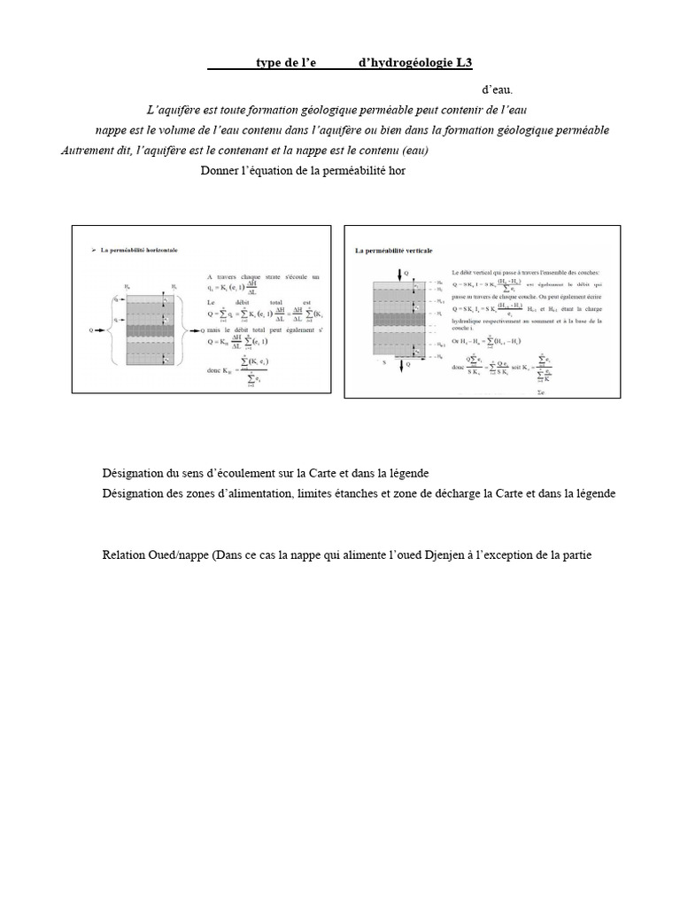 Corriger Type Emd Hydrogeologie l3 2020 | PDF