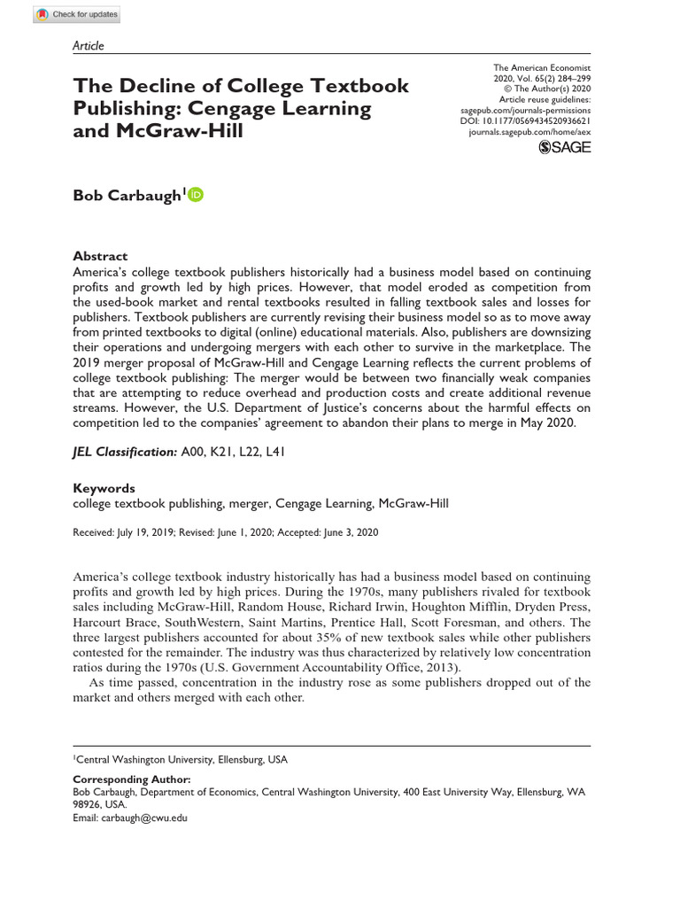 Carbaugh 2020 The Decline of College Textbook Publishing Cengage ...