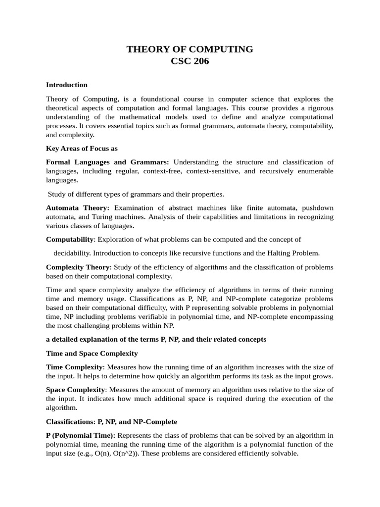 CSC 206 Theory of Computing | PDF