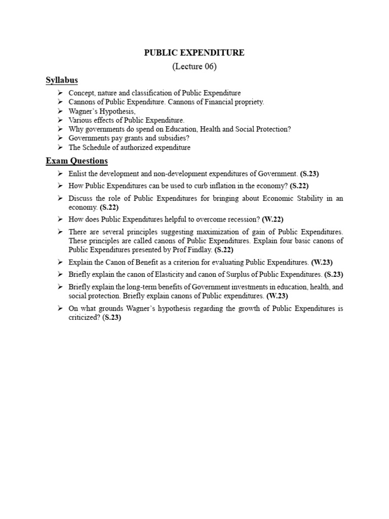Public Finance Notes (Lecture 6) | PDF