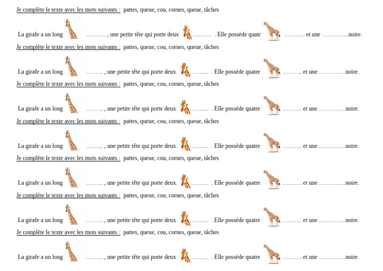 Je Complète Le Texte Avec Les Mots Suivants Exercice de Vocabulaire | PDF