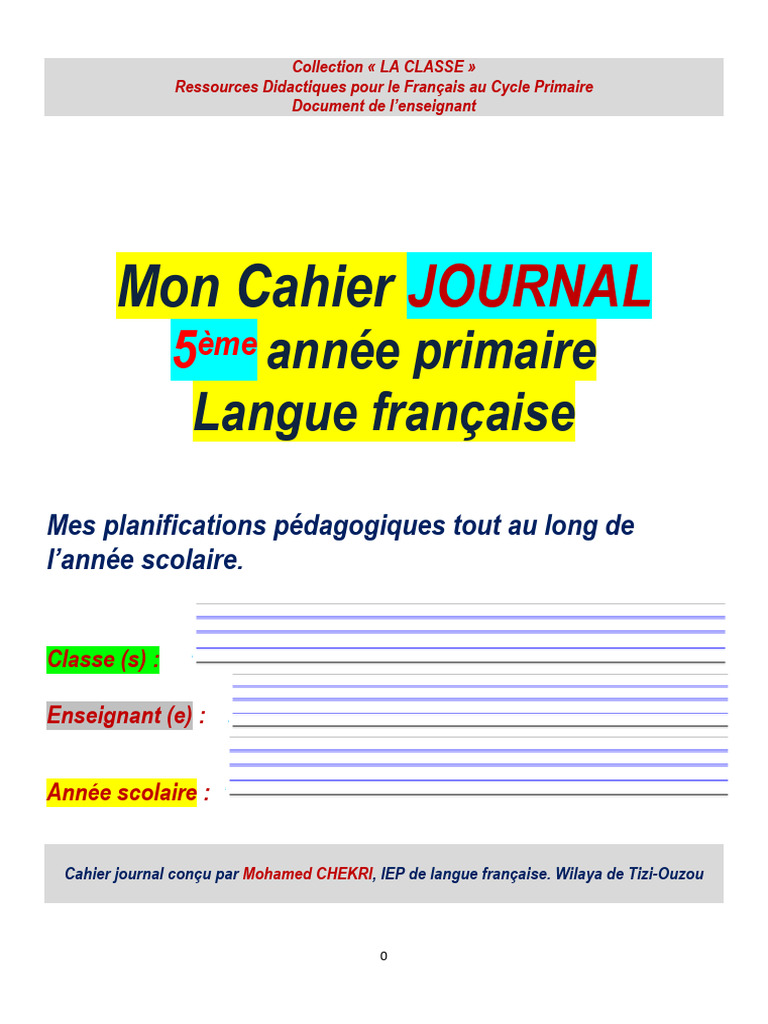Cahier Journal de L'enseignant 5ème AP | PDF