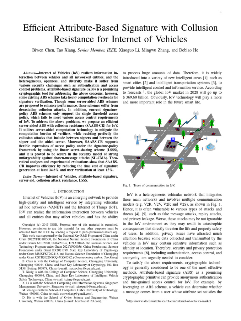 Efficient Attribute-Based Signature With Collusion Resistance For Internet of Vehicles | PDF