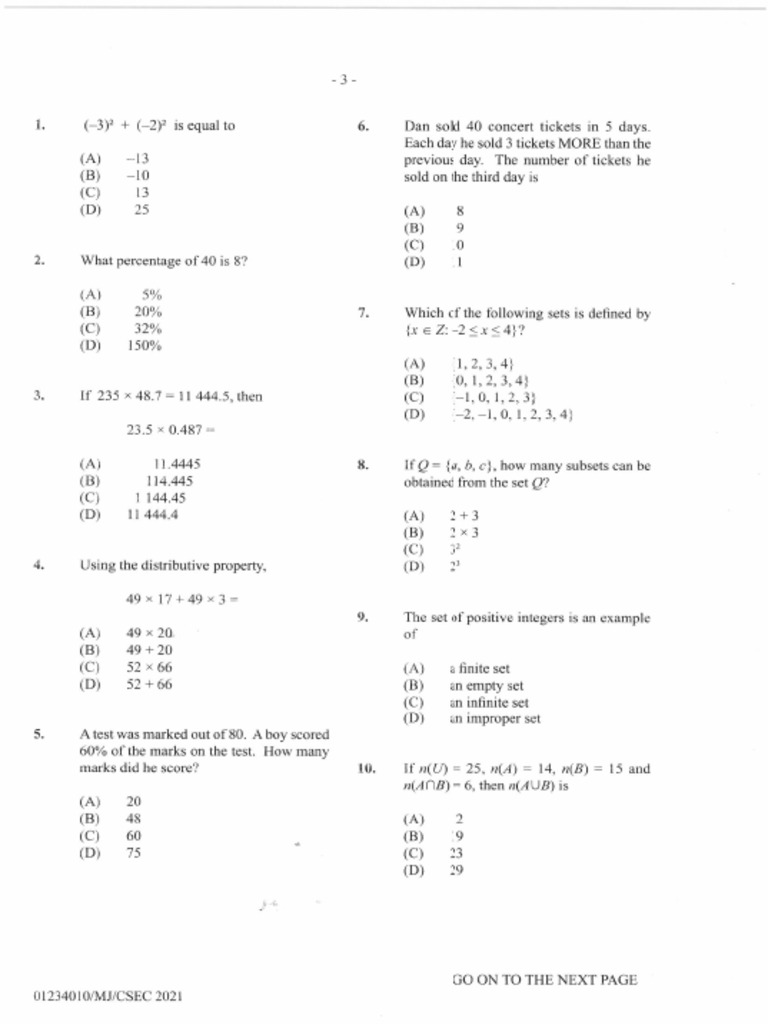 CSEC July 2021 Mathematics P1 - 240525 - 142335 | PDF