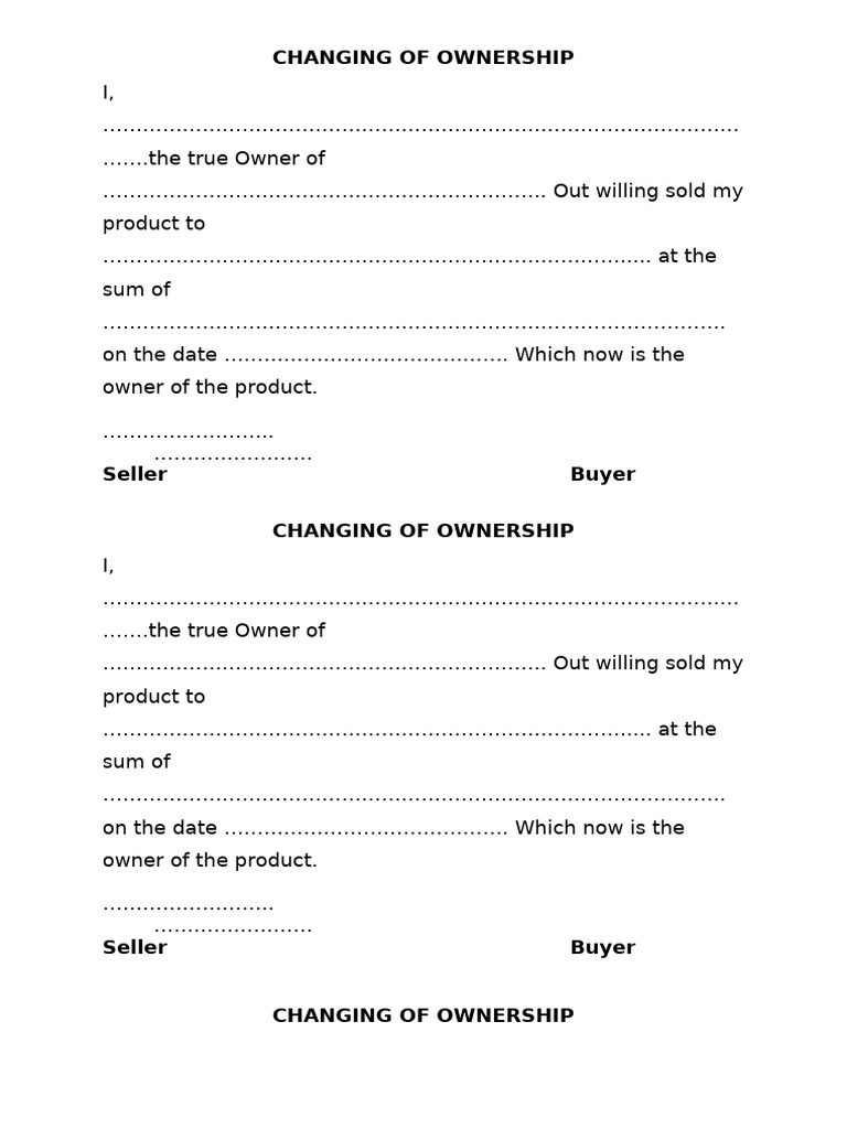 Product Ownership Transfer Agreement | PDF | Law