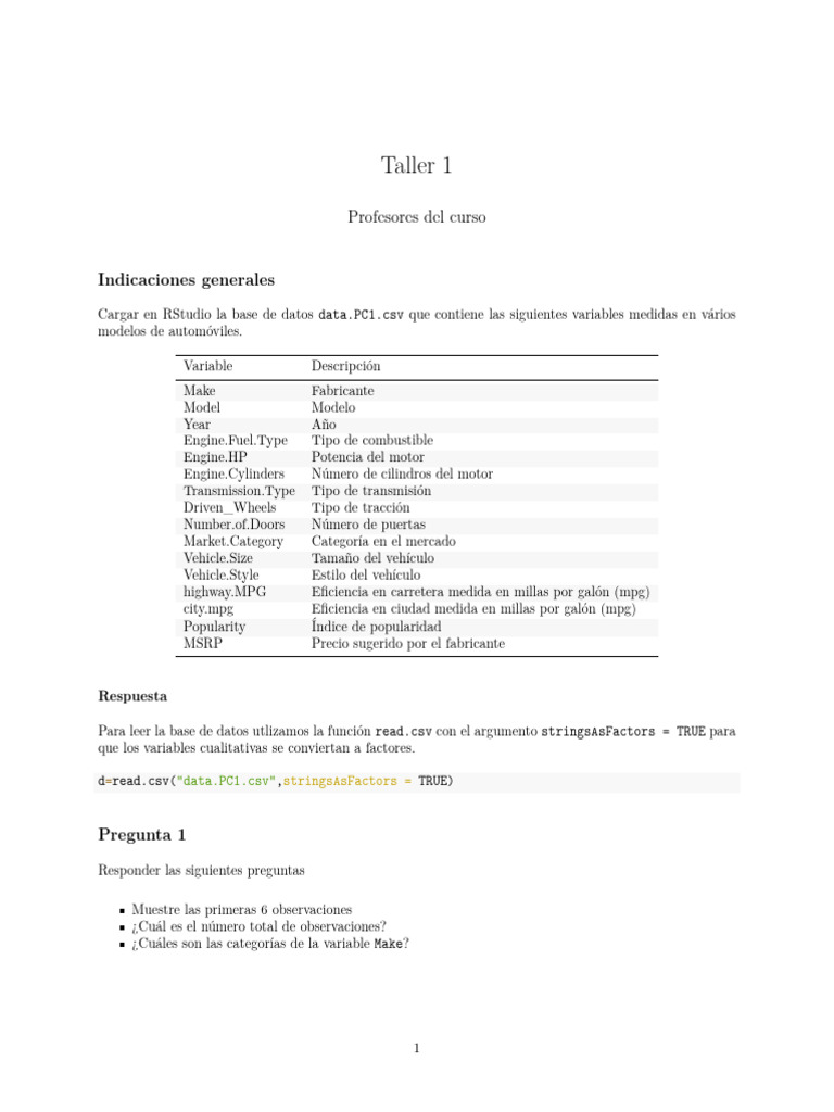 Taller 1 Solucionario | PDF