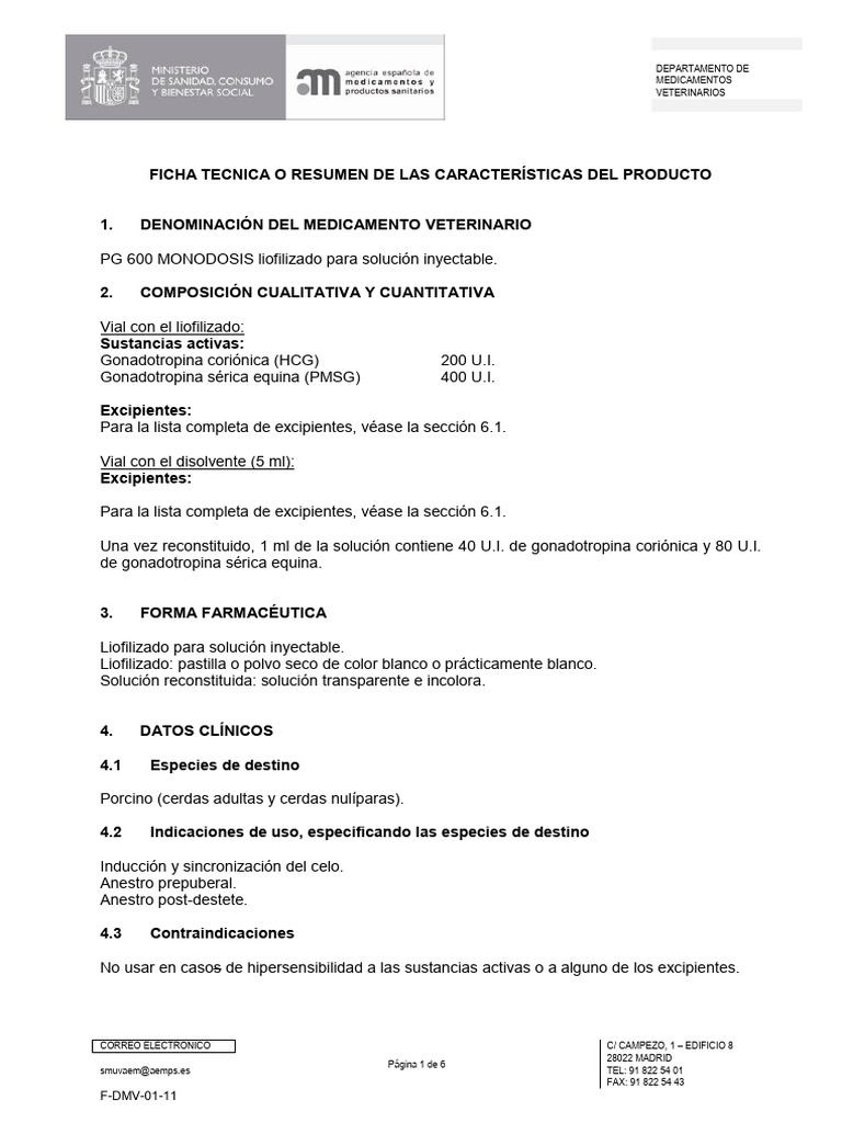 PG 600 Monodosis: Ficha Técnica | PDF | Hormone | Self-Improvement