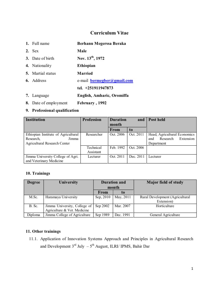 Berhanu Megerssa Curriculum Vitae | PDF | Ethiopia | Agriculture