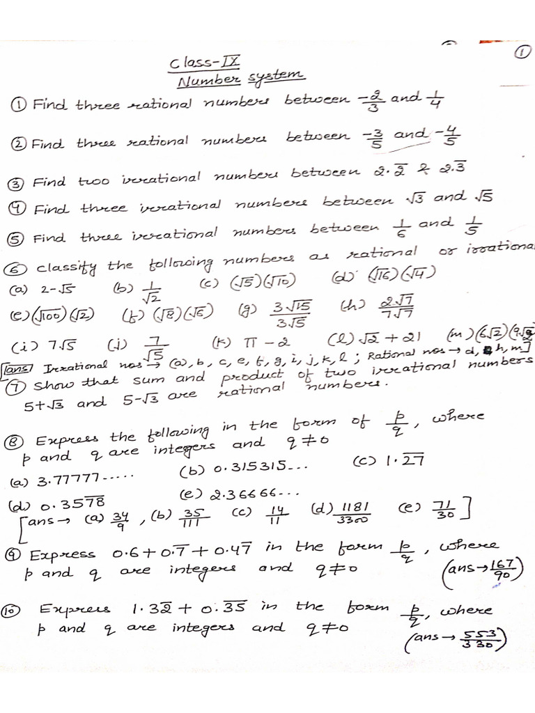 Class IX Number System Assignment | PDF