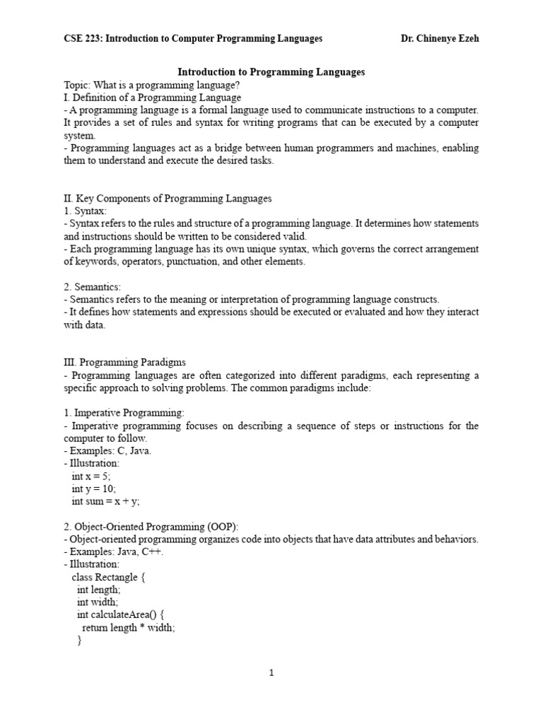 CSE 223_Introduction to Programming Languages | PDF CSE 223_Introduction to Programming Languages | PDF