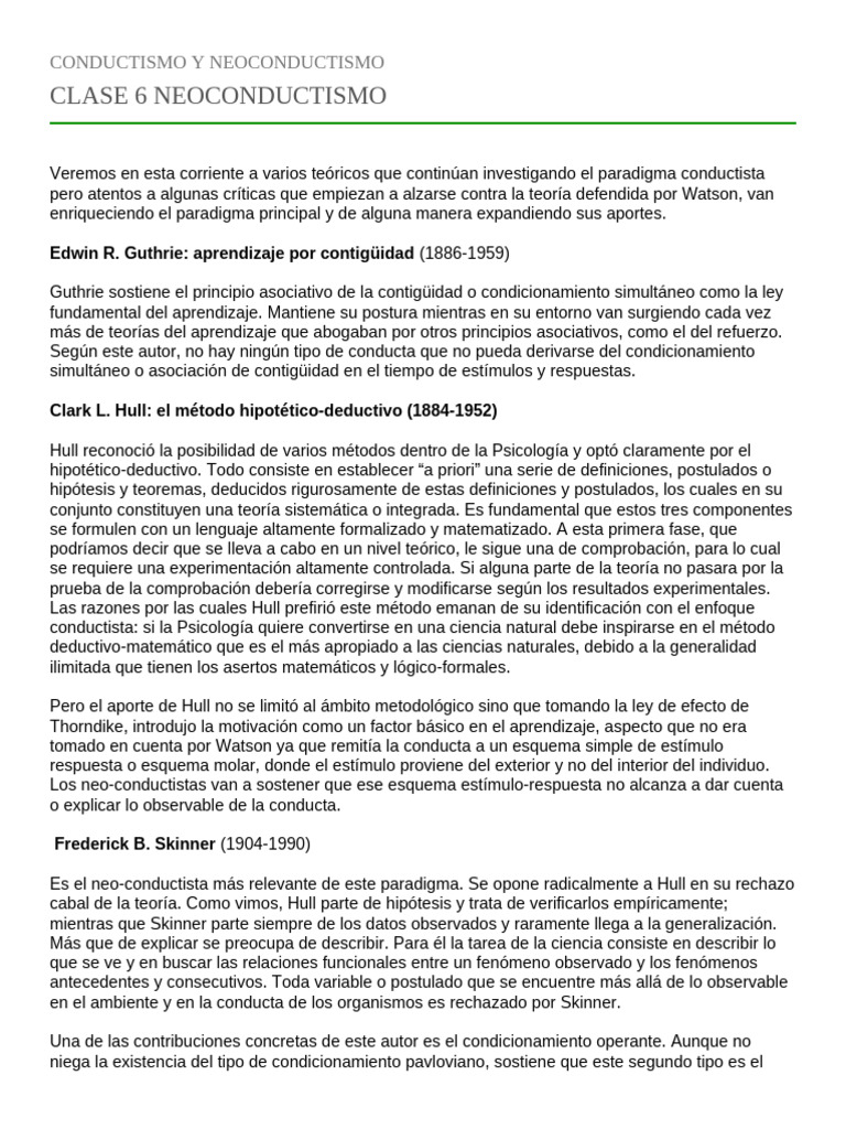 Conductismo y Neoconductismo | PDF | Behaviorismo | Teoría