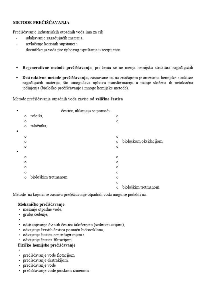 Metode Prečišćavanja Otpadnih Voda | PDF