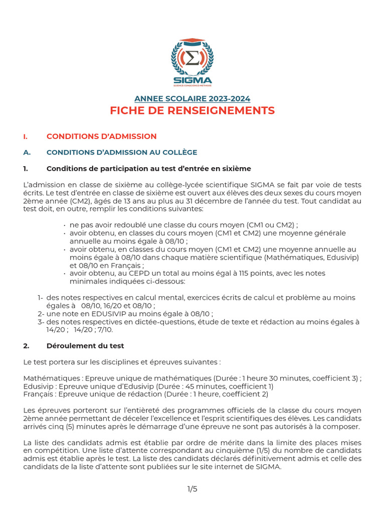 FICHE-2023-2024-CLS-SIGMA | PDF