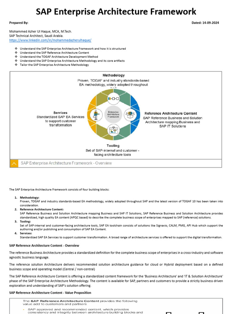 Understand The SAP Enterprise Architecture Framework | PDF