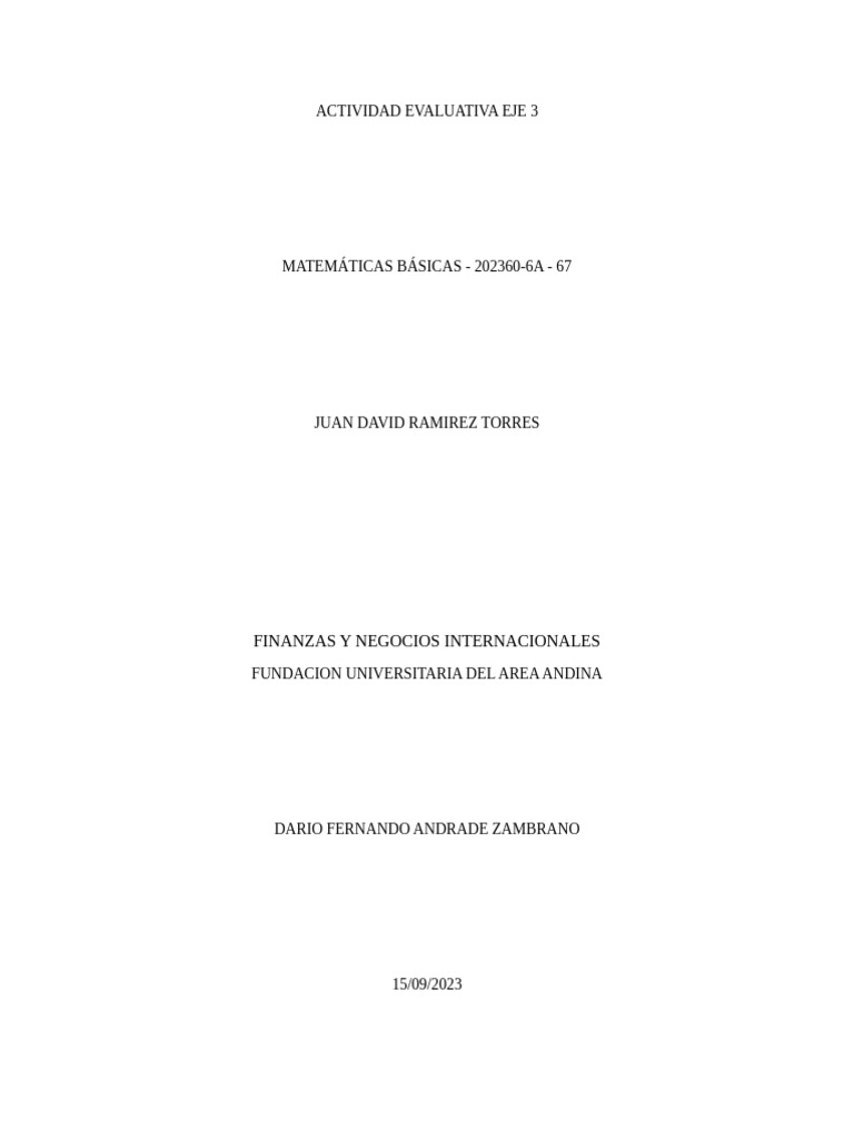Actividad Evaluativa Eje 3 Matematicas Basicas | PDF