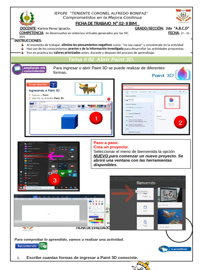 TEMA 02 2DO GRADO IIBIMESTRE Abrir Paint 3D | PDF