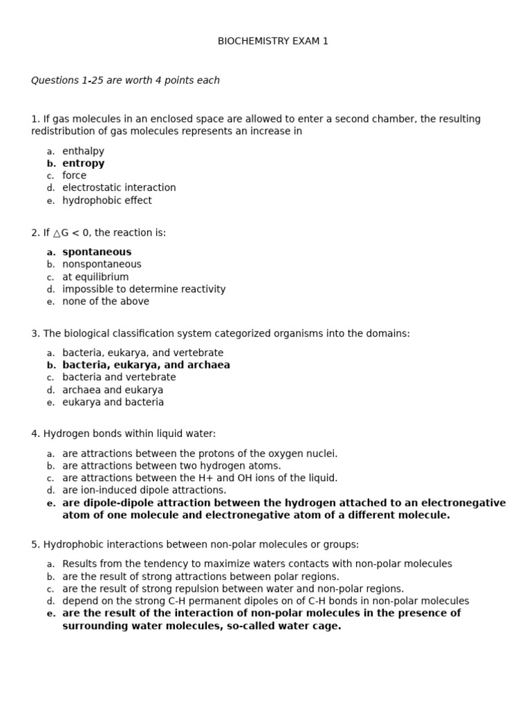 ANSWERS-Practice Exam 1 (Biochemistry) | PDF