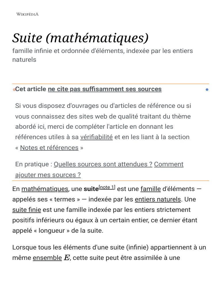 Suite (Mathématiques) - Wikipédia | PDF