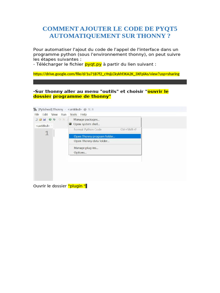 Ajouter le code PyQt automatiquement sur Thonny | PDF