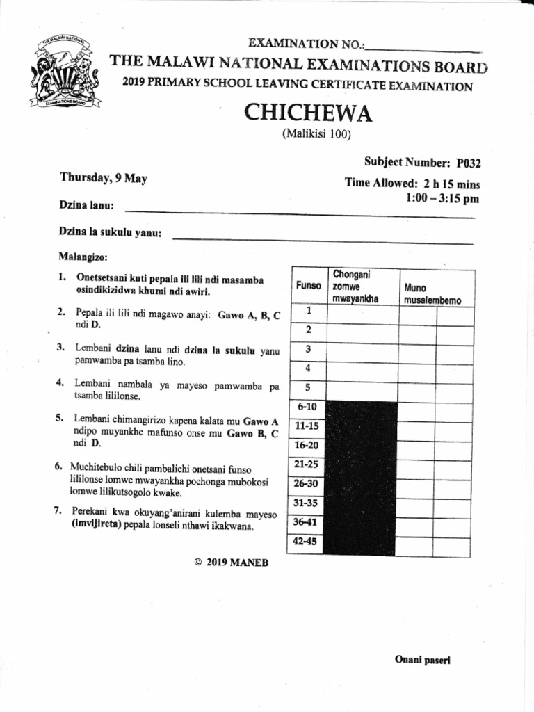 2019 Pslce Chichewa | PDF