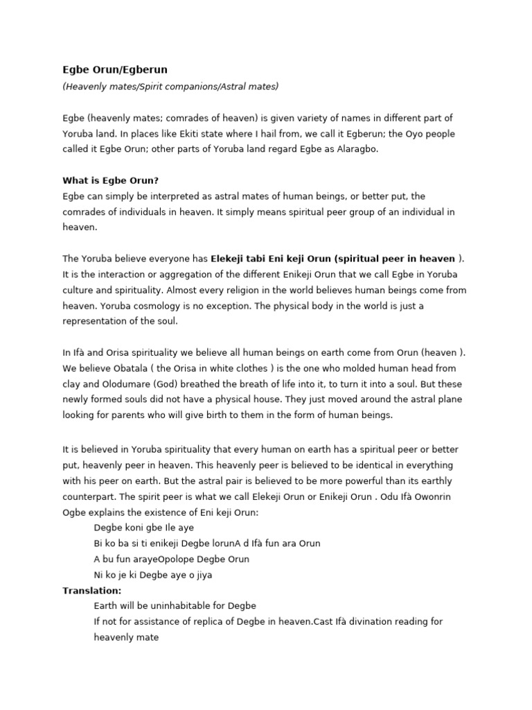 Egbe Orun Complete | PDF | Heaven | Religion & Spirituality
