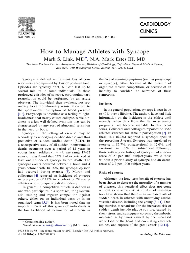How To Manage Athletes With Syncope | PDF