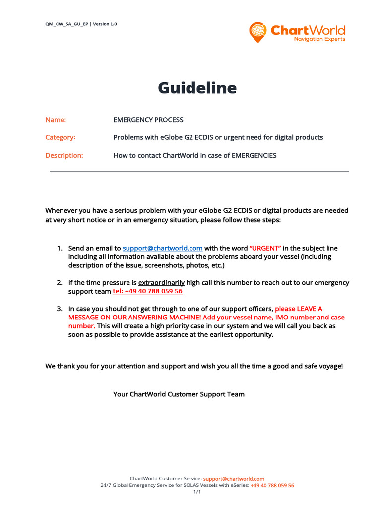 QM - CW - SA - GU - EP - 01 - ChartWorld - Emergency Support Process | PDF